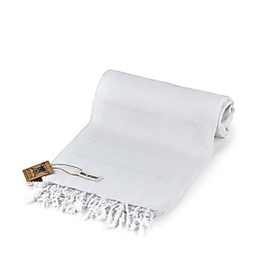 MSI-HOME 100% Organic Turkish Cotton Beach and Bath Towel, Peshtemal Towel Blanket, Quick Dry Sand Free, Oversized Light Compact, Diamond Weave, Prewashed, 71 x 39 Inches (White)