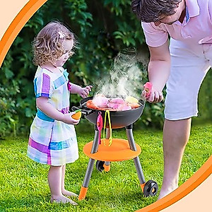 Kids Toy BBQ Grill Playsets, Play Kitchen Barbecue Grill with Pretend Smoke,Light,Sound & Color-Changing Play Food, Cooking Toy Set, Camping Outdoor Toys for Kids Ages 4-8 3-5 Boy Girl Gift