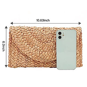 FARVALUE Women Straw Clutch Summer Straw Beach Bag Hand-woven Summer Envelope Purse Wallet