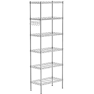 Auslar Metal Storage Shelves 6 Tier Wire Shelving Unit - Metal Racks for Storage with Adjustable Level Feet and Hanging Hooks, Chrome, Grey (24.26" L x 11.5" D x 63" H)