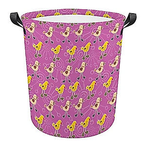 Chicks Pattern Foldable Laundry Basket Waterproof Hamper Storage Bin Bag with Handle 16.5"x 16.5"x 17"