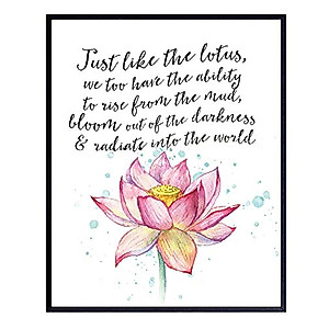 Inspirational Meditation Art Print - Motivational Lotus Wall Art Poster - Unique Home Decor for Studio, Bathroom, Bedroom - Gift for Women, Zen Buddha Fans - 8x10 Photo Unframed