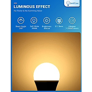 JandCase Ceiling Fan Light Bulbs, 6W E12 LED Bulbs 60Watt Equivalent, G14 LED Bulbs for Ceiling Fan, Chandelier, Table Lamp, Soft White 3000K, Non-dimmable, 6 Pack