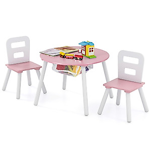 Costzon Kids Table and Chair Set, Wood Activity Table w/Center Mesh Storage, Children Furniture Gift for Boys & Girls, Ideal for Arts, Crafts, Snack Time, Homework, Toddler Table and Chair Set (Pink)