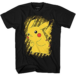 Pokemon Mad Engine Young Men’s Pokémon Pikachu Electric Static Power T-Shirt, Black, 3XL