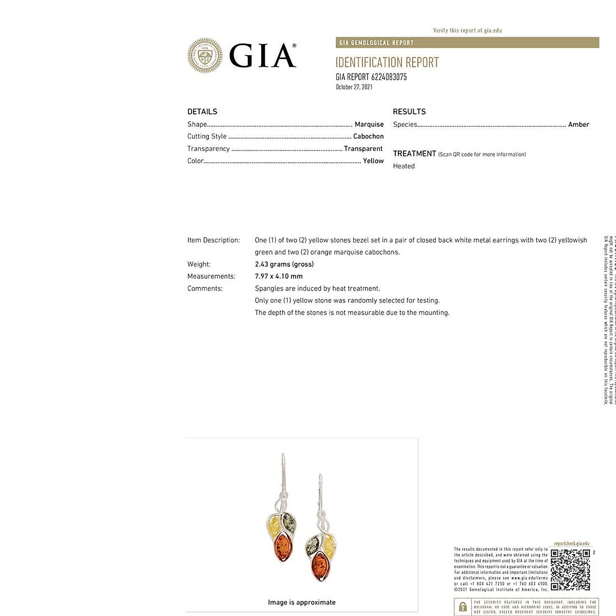 Amber Earrings - GIA Certified Baltic Multicolored Amber Dangling Earrings "April" - Sterling Silver Jewelry Collection