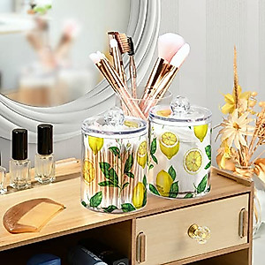 SUABO Plastic Jars with Lids,Fresh Yellow Lemon on White Bulk Pack Storage Containers Wide Mouth Airtight Canister Jar for Kitchen Bathroom Farmhouse Makeup Countertop Household,Set 4