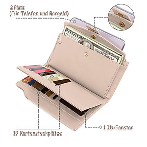 TAN.TOMI Wallet for Women RFID Blocking Vegan Leather Card Holder Phone Checkbook Organizer Zipper Coin Purse（Pink）