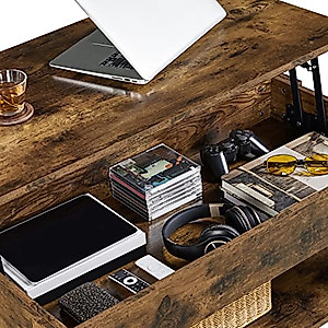 Yaheetech Lift Top Coffee Table with Hidden Compartment and Storage Shelf, Rising Tabletop Dining Table for Living Room Reception Room, 38.6in L, Rustic Brown