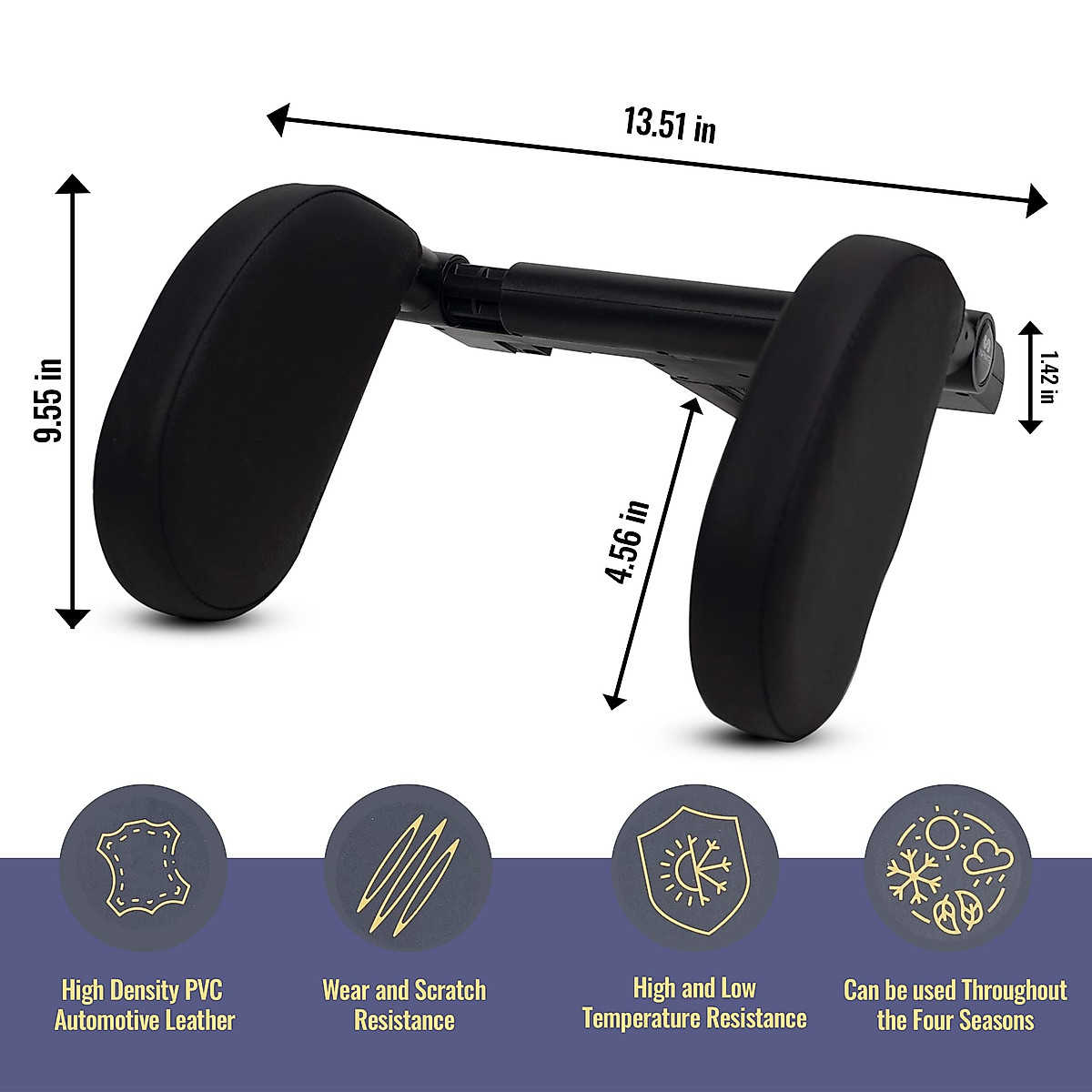 Car Seat Headrest Pillow, Head, Neck & Shoulder Support Cushion for Sleeping in The Car, Adjustable Height Cotton Car Travel Pillow for Kids & Adults, Long Distance Drives, Weatherproof - Black