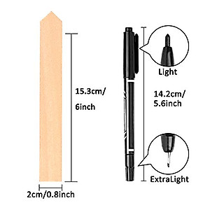 Whaline 100Pcs Wooden Plant Labels Pointed Wooden Garden Markers Waterproof Eco-Friendly Plant Sign Tags Decorative Garden Tags for Seed Potted Herbs Flowers Vegetables with 2 Marker Pen (15 x 2 cm)
