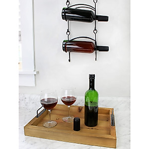 AuldHome Wall Mounted Wine Rack; Black Wrought Iron Storage Organizer for Bottles or Towels