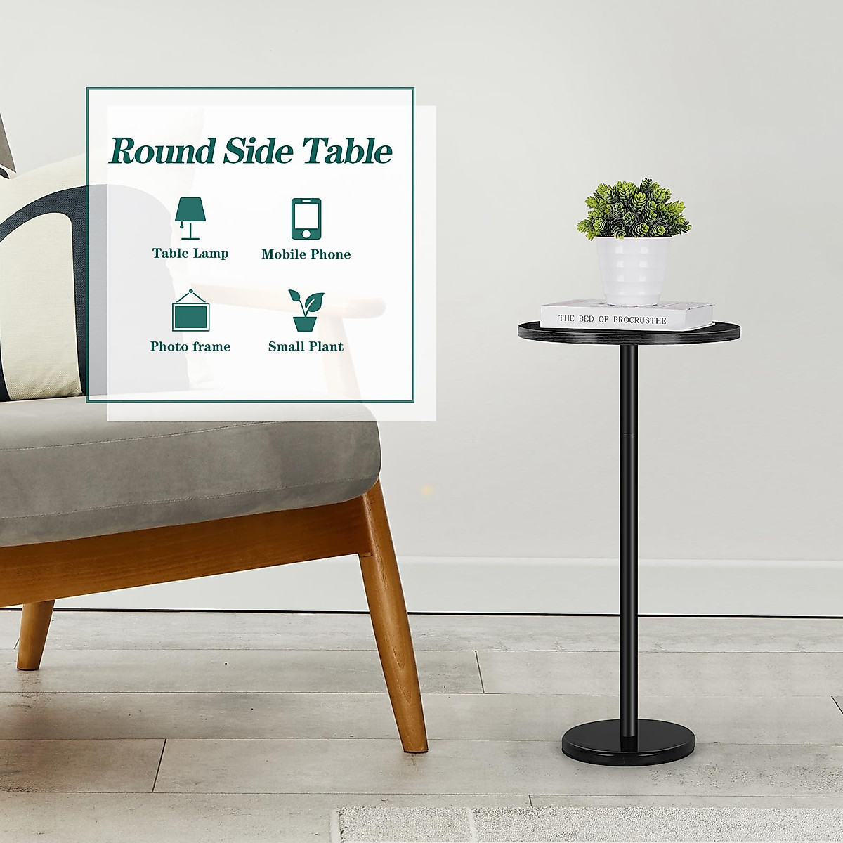 Round Side Table Small End Table Set of 2 Black Round Coffee Table Modern Nightstand Kids Bedside Table Outdoor Accent Table for Small Spaces Living Room Bedroom Patio