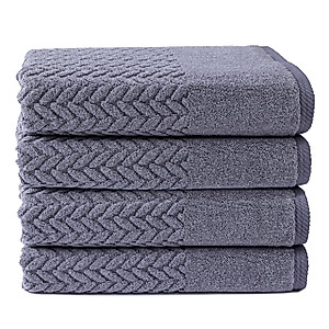 Texere 100% Organic Cotton Jacquard 650 GSM Premium Bath Towel Sets - Extra Absorbent Quick Dry and Plush (Cable, Excalibur, 4 Bath Towels)