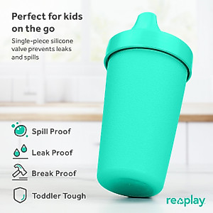 Re-Play Made in USA 10 Oz. Sippy Cups for Toddlers, Set of 3 - Reusable Spill Proof Cups for Kids, Dishwasher/Microwave Safe - Hard Spout Sippy Cups for Toddlers 3.13" x 6.25", A True Blue