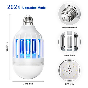 Bug Zapper Light Bulb, 2 in 1 Mosquitoes Killer Lamp Led Electronic Insect & Fly Killer, Porch Light for Entryway, Doorway, Corridor, Balcony and Patio (White)