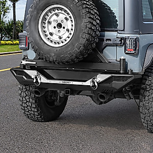 OEDRO Rear Bumper w/Tire Carrier Compatible for 2007-2018 Jeep Wrangler JK & Unlimited JKU, Off Road Full Width Back Bumper w/Hitch Receiver & D-Rings & Reflective Armor