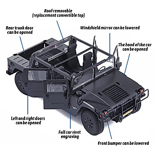 EAZYRC X FMS 1/12 GM Hummer H1 Military RC Truck with Officially Licensed, 8+KM/h 2WD 4WD 3 Speed Transmission All Terrain Model Car with 2.4 Ghz 7CH Remote Control,Led Light (No Battery) (Yellow)
