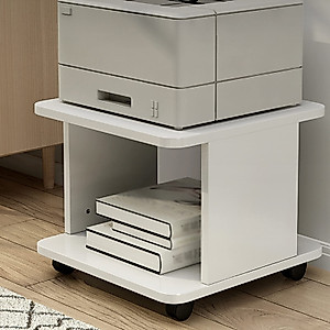 Printer Stand Shelf 2-Tier Movable Laser Printer Cart Large Machine Stand Under Desk Heavy Duty Rolling Table with Storage Floor Standing Rack on Wheels Paper File Organizer Shelf for Home Office (whi