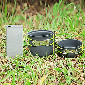 G4Free 2/4/13 PCS Camping Cookware Mess Kit Hiking Backpacking Picnic Cooking Bowl Non Stick Pot Knife Spoon Set