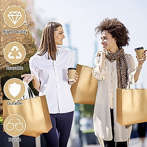 Rikkmte 12Pcs Reusable Gift Bags,Gold Glossy Tote Bags with Handle,Glossy Finish Grocery Bag,Non-woven Shopping Bags,Foldable Bridesmaids Bags Gift Bags for Women Bridesmaid Wedding Birthday Party