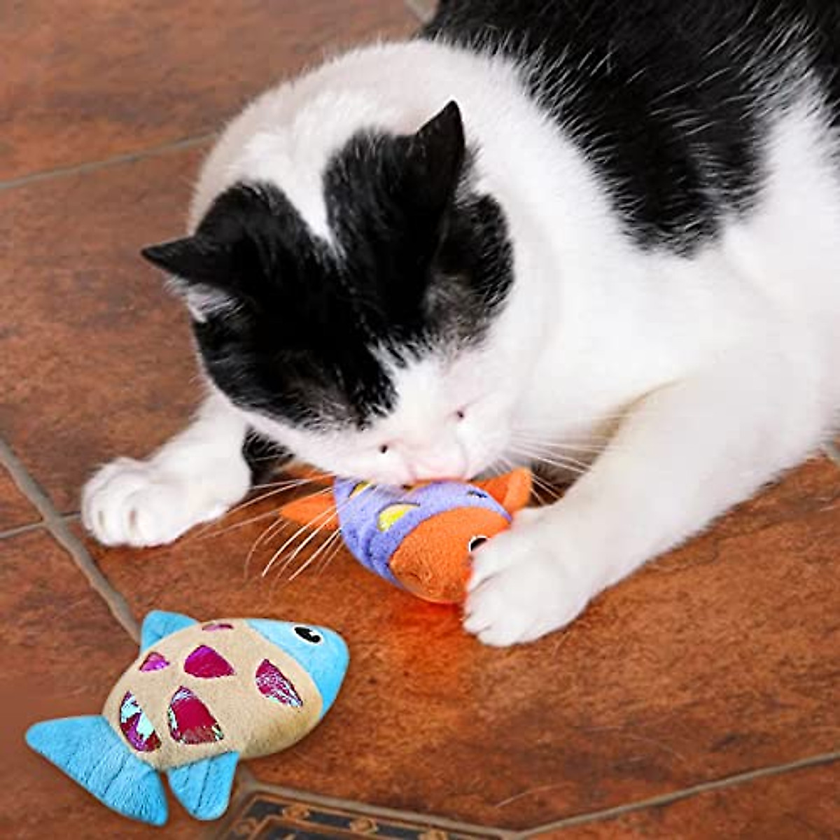 Andiker Cat Catnip Toys, 2pcs Small Cat Fish Toys with Crinkle Shine Ring Paper to Make Sound to Catch Your Cats Eyes and for Your Cats to Chew and Catch Interactive Cat Toys for indoor Cat (2pc)