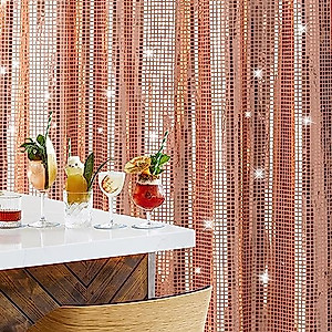 Sugargirl Rose Gold Sequin Backdrop Curtain 2 Panels 2FTx8FT Glitter Disco Party Background Drapes Mirror Foil Backdrop for Wedding Birthday Wall Decor