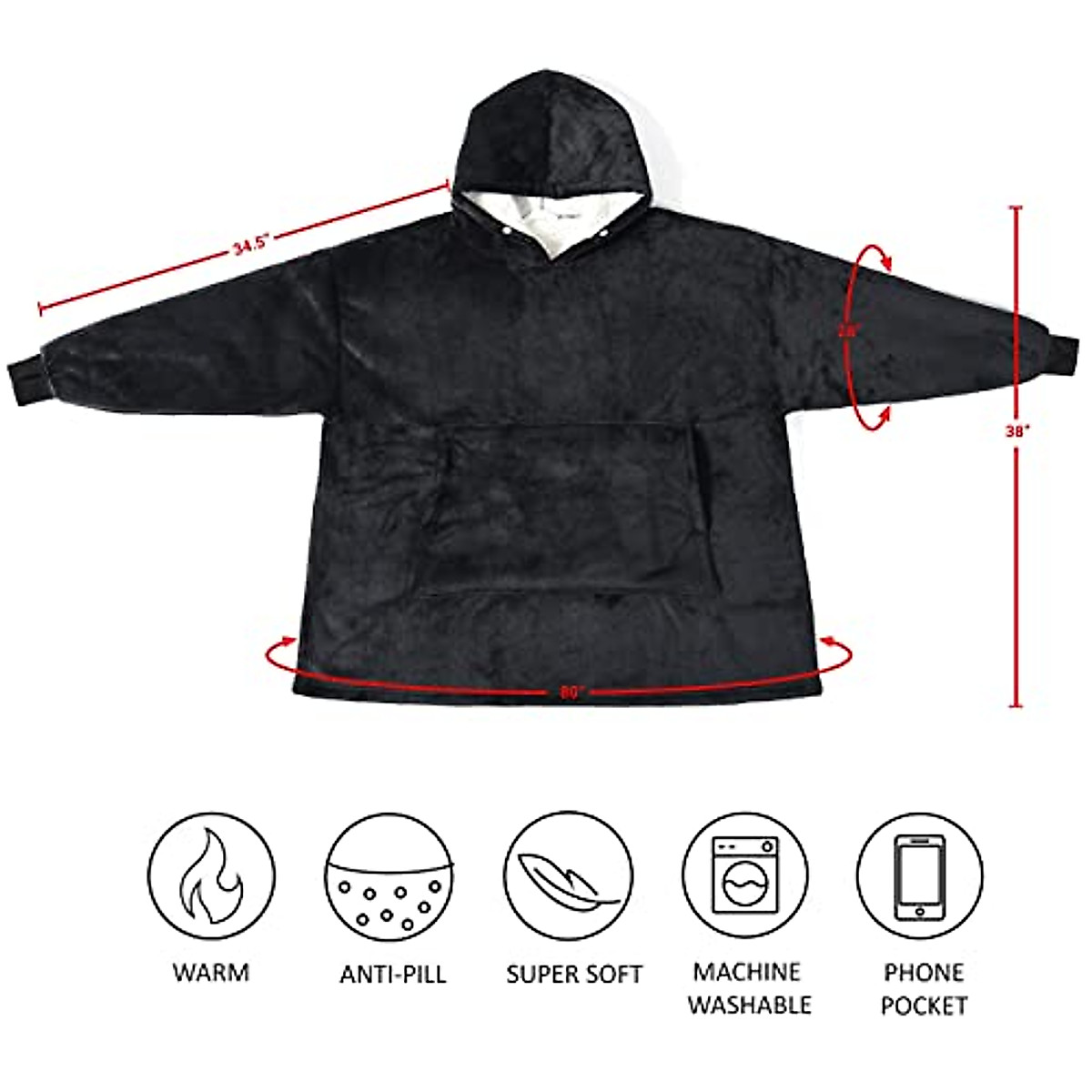 Wearable Blanket Hoodie Sweatshirts for Women Men and Teens, Oversized Hoodie Blanket with Sherpa Lining Comfy Hoodie Blanket with Pocket and Hood Cool Gifts for Women & Men (Grey)