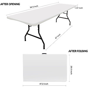 Elevon Indoor Outdoor Heavy Duty Portable with Handle Lock for Picnic Party Camping, 8 feet, White