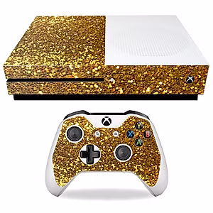 MightySkins Skin Compatible with Microsoft Xbox One S wrap Cover Sticker Skins Gold Glitter