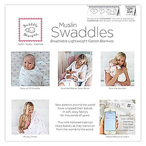 SwaddleDesigns Cotton Muslin Swaddle Blankets, Set of 4, Receiving Blankets for Baby Boys & Girls, Best Shower Gift, 46x46 inches, Blue Starshine & Dots
