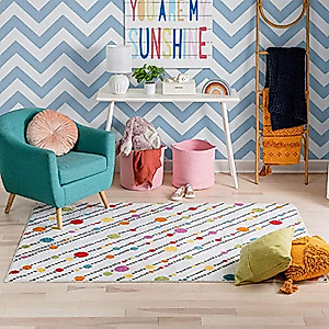 Well Woven StarBright Dandy Dots and Stripes Modern Abstract White 7'10" x 10'6" Kids Area Rug