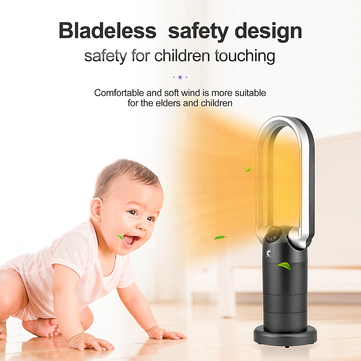 OceanLoong Bladeless Fan & Space Heater in One, Tower Fan for Bedroom Home,1500W Electric Heater with Adjustable Thermostat, Tip-Over Switch, Remote, Timer, Oscillating Table Fan, 29inch (Grey)