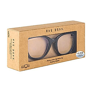 Rae Dunn "BELLA Blue Light Blocking Reading Glasses w/SEE BEAUTY Signature Font (Glossy Jet Black, 2.0)
