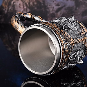 Nordic Viking Rune Mug - Beer Tankard Cup for Men - Stainless Steel Wooden Viking Coffee Cool Mug - Viking Gift and Norse Decor - Medieval Design - Ideal Beer Stein