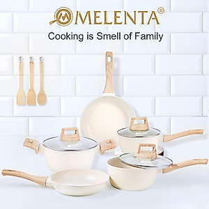M MELENTA Granite Pots and Pans Set Ultra Nonstick, 11 Piece Die-Cast Cookware Sets with Frying Pan, Sauce Pan, Stockpot, Stay Cool Handle & Kitchen Utensils, Gas/Induction Compatible, 100% PFOA Free