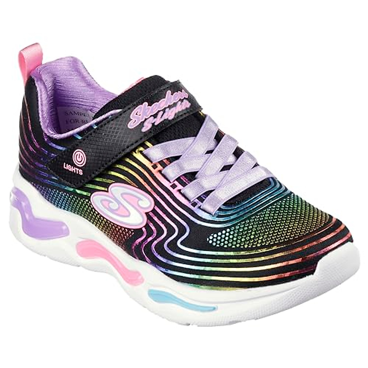 Skechers Kids Wavy Beams Sneaker, Black/Multi, 1 US Unisex Little Kid