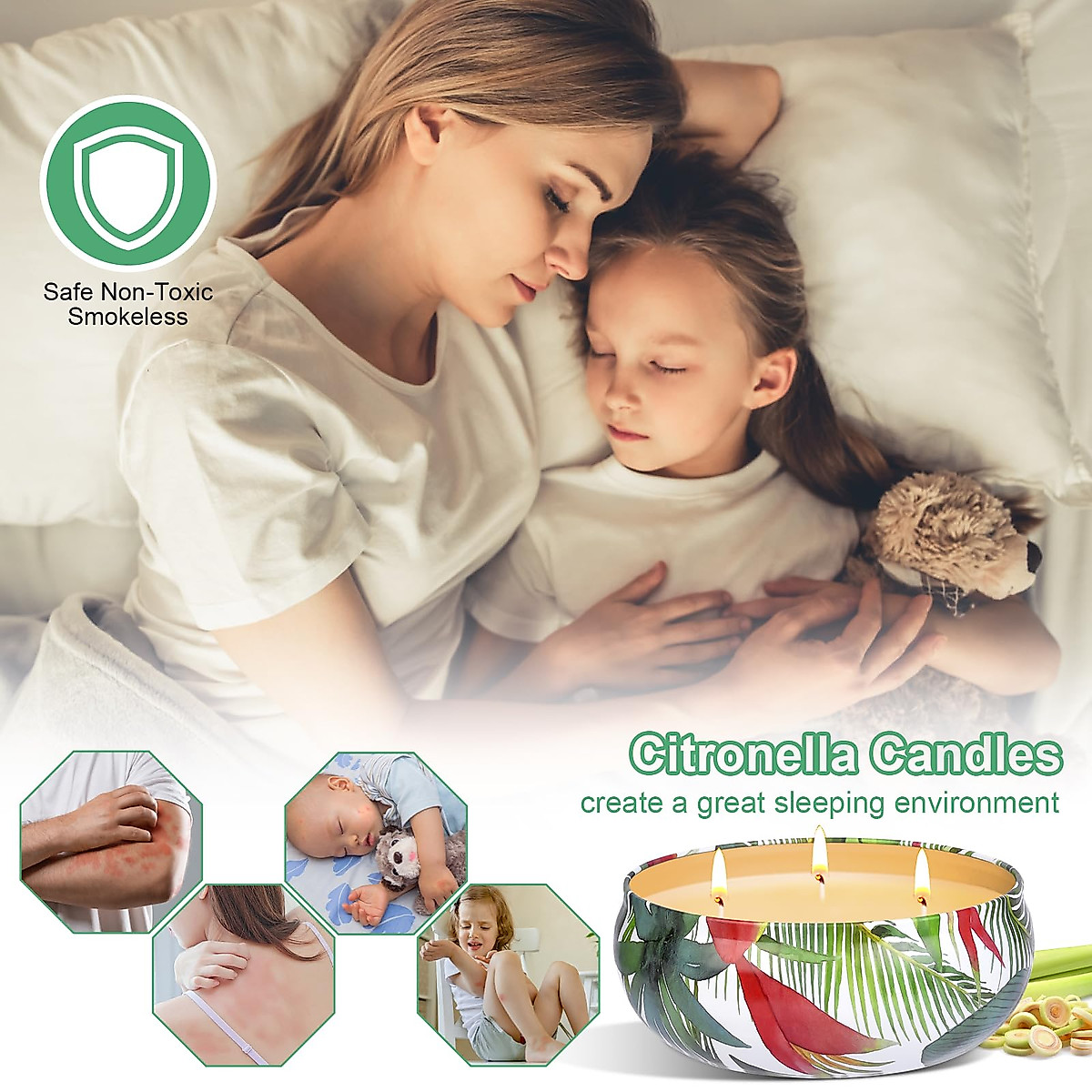 Citronella Candles Outdoor - Large 3 x 12oz Scented Candles, 3-Wick Natural Soy Wax Citronella Candles 240 Hours Long Lasting Burning for Home Patio Garden Camping Backyard, Summer Candle Gift