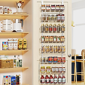 Delamu Over the Door Pantry Organizer, Adjustable 8-Tier Pantry Door Organizers and Storage, Hanging Spice Rack Shelves for Home & Kitchen, Metal Cabinet Door Organizer, Laundry Room Organization