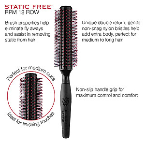 Cricket Static Free RPM 12 Row Round Hair Brush - Curling, Blow Drying, Detangling and Styling Wet or Dry, Suitable for All Hair Types