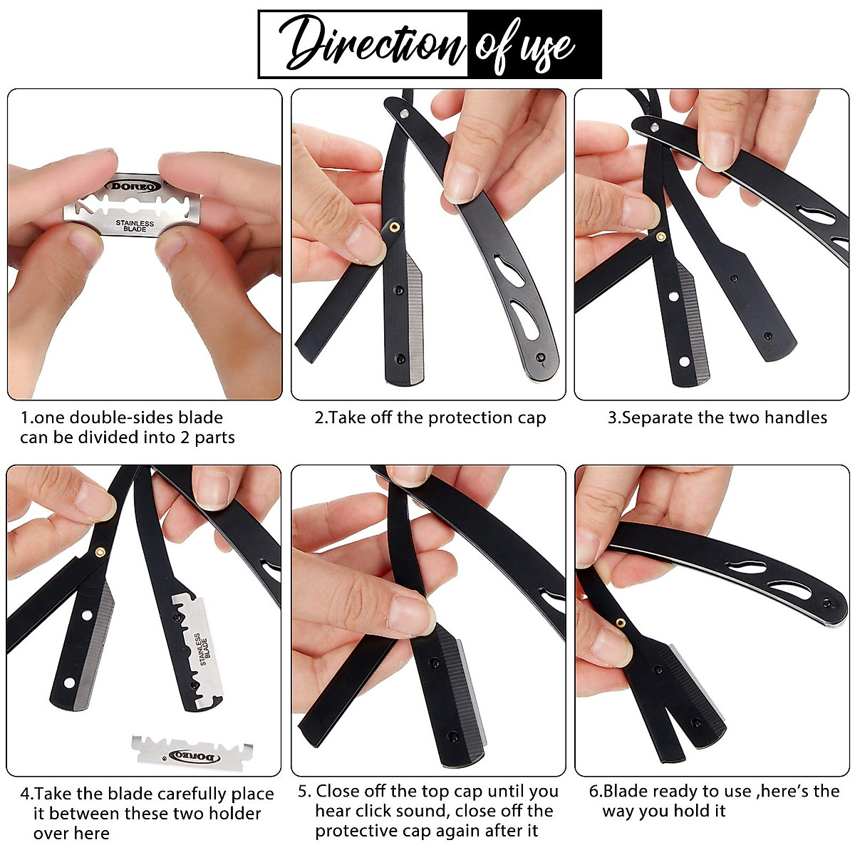 Barber Straight Razor Straight Edge Shaving Razor Manual Shaver with Neck Duster Brush and 40 Pieces Double Edge Blades for Hair Salons