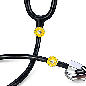 HEYGOO 2 Pack Sunflower Bling Stethoscope Charms, Unique Stethoscope Id Name Tag for Doctor Nurse Christmas Gift