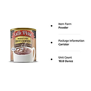 Caffe D'Vita Sugar Free Hot Cocoa Mix - Sugar Free Hot Chocolate Mix, Gluten Free, Low Fat, No Cholesterol, No Hydrogenated Oils, No Trans Fat, Kosher, Hot Cocoa Mix Bulk - 10 Oz Can