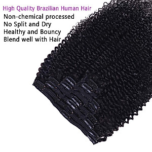 Clip In Extension 3C 4A Kinky Curly Full Head for Black Women Brazilian Remy Human Hair Natural Color 8Pcs with18clips 120g/Set (14 inch, curly wave)