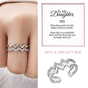 RINHOO FRIENDSHIP To My Daughter HIGHS AND LOWS Ring Inspirational Daughter-in-law Ring 14K Gold Plated Adjustable Opening Wave Pattern Rings Gift for Women (Gold)
