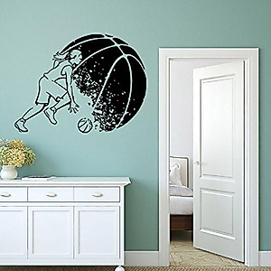 BooDecal Giant Basketball Girls Player Dribbling Sport Vinyl Wall Decals Stickers for Baby Playroom Bedroom Nursery 29.5 Inches x 22.4 Inches