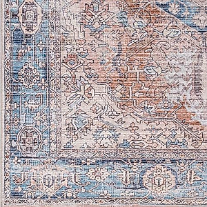 Mark&Day Washable Rugs, 3x12 Wyacondah Traditional Navy Runner Area Rug, Blue Orange Ivory Carpet for Hallway, Kitchen, Bedroom or Living Room (2'7" x 12' Runner, Machine Washable)