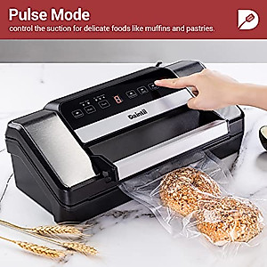 Daintii Deluxe Food Vacuum Sealer Machine, 85Kpa High Performance Vacuum Sealing System with Easy-lock Handle, Built-in Storage & Bag Cutter, Included Starter Kit, Safety Certified, Stainless Steel