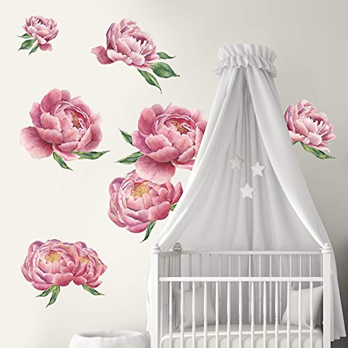 Large Peony Wall Decal Wall Sticker, Home Decor 40CM x200CM, Peel and Stick Removable Giant Wall Stickers Wall Mural for Kids Nursery Bedroom Living Room