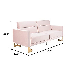 Safavieh Home Tribeca Glam Blush Velvet and Brass Foldable Sofa Bed